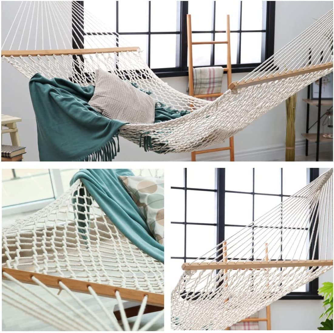 Y- STOP 13 FT Double Hammock with Pillow, Traditional Rope Hammock wit ...